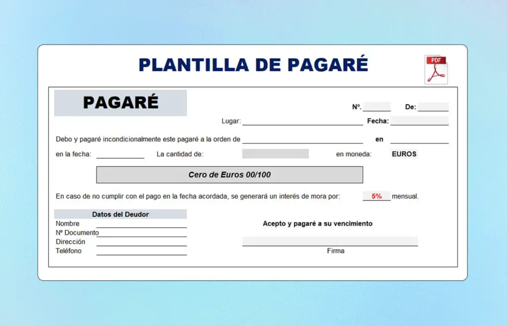 Formato de Pagaré para Imprimir en PDF y Excel