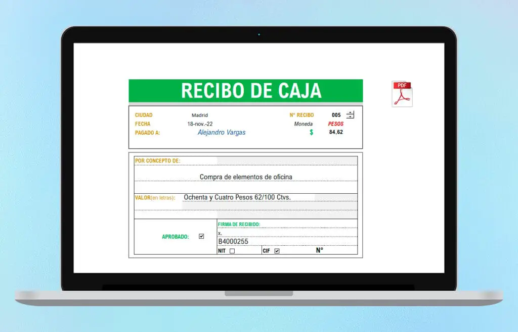 Formato Recibo de Caja en Excel y PDF - Descarga Gratis