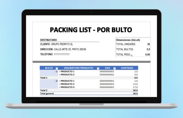 Plantilla Packing List en Excel