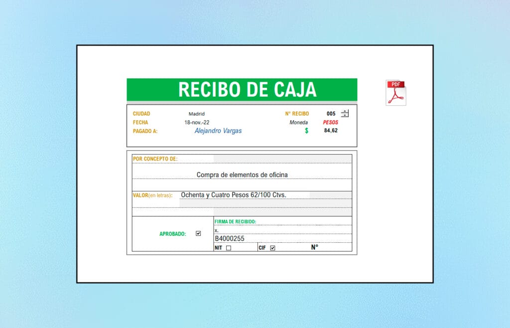 Formato Recibo de Caja en Excel y PDF - Descarga Gratis