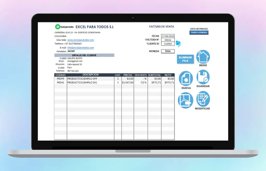 Modelo de Factura de Anticipo - Descarga Gratis