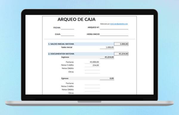 Formato de Arqueo de Caja en Excel - Descarga Gratis