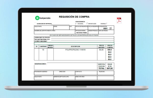 Formato de Requisición de Compra en Excel y PDF