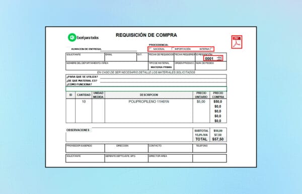 Formato de Requisición de Compra en Excel y PDF