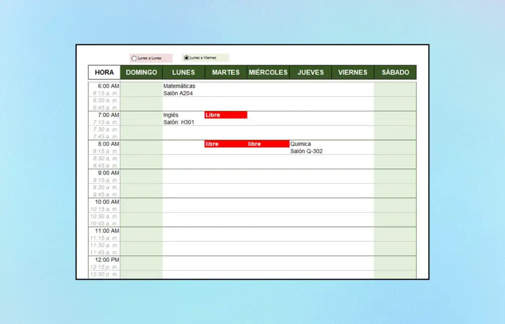 Plantilla Horario Semanal para Imprimir - Excel y PDF