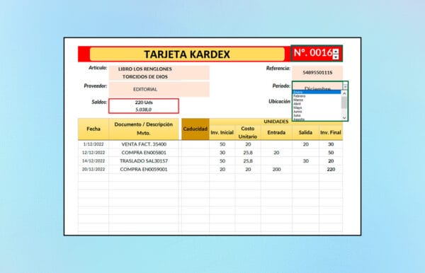 Formato Tarjeta Kardex en Excel y PDF