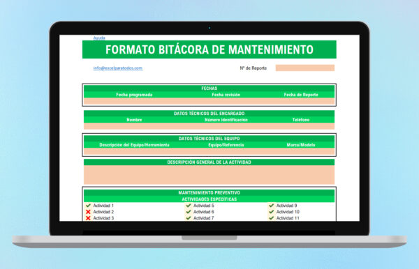 Bitácora de Mantenimiento Descarga en Excel y PDF