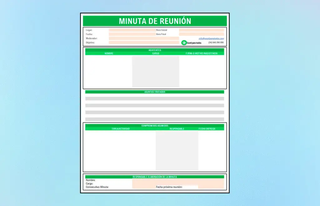 Formato de Minuta de Reunión - Descarga en Excel y PDF