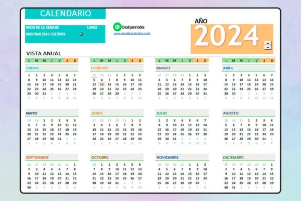 Calendario 2024 en Excel y PDF – Organiza tu Año Fácilmente