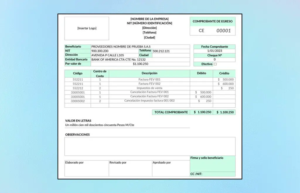 Formato Comprobante de Egreso en Excel y PDF