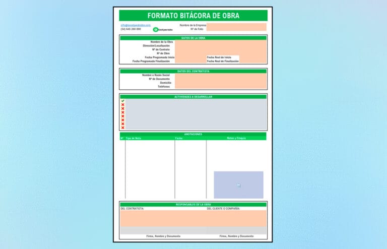 Formato Bitácora de Obra en Excel y PDF - Descarga Gratis