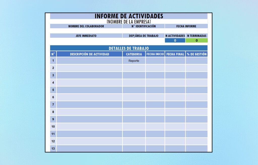 Formato Reporte de Actividades en Excel y PDF