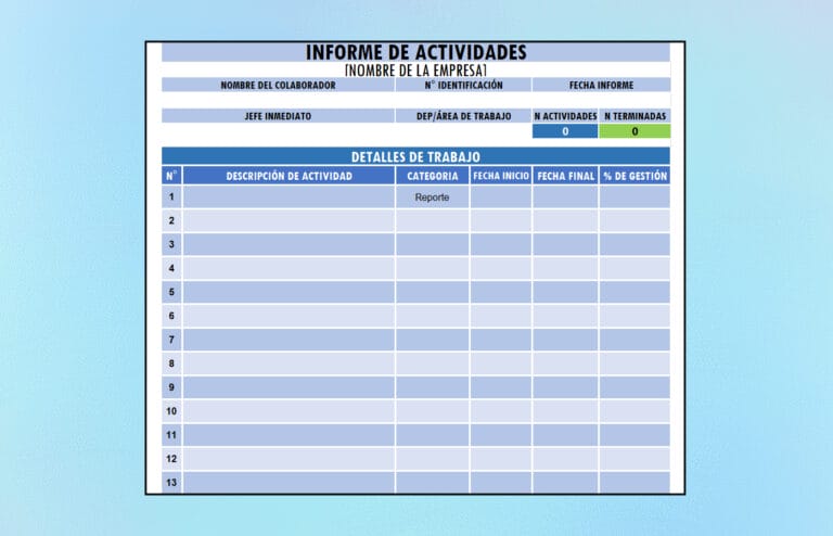Formato Reporte de Actividades en Excel y PDF