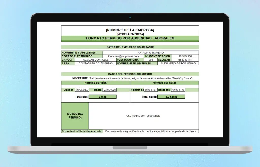 Formato Solicitud de Permiso Laboral - Excel y PDF