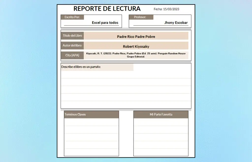 Formato Reporte de Lectura en PDF - Descarga Gratis