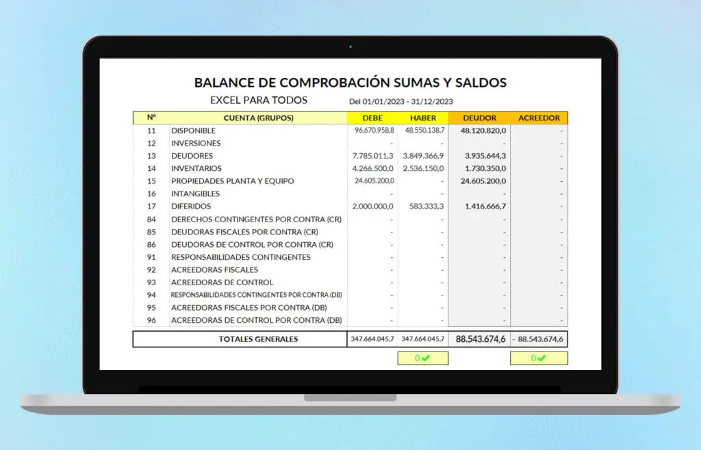 Plantilla Balance General (Estado de Situación) en Excel