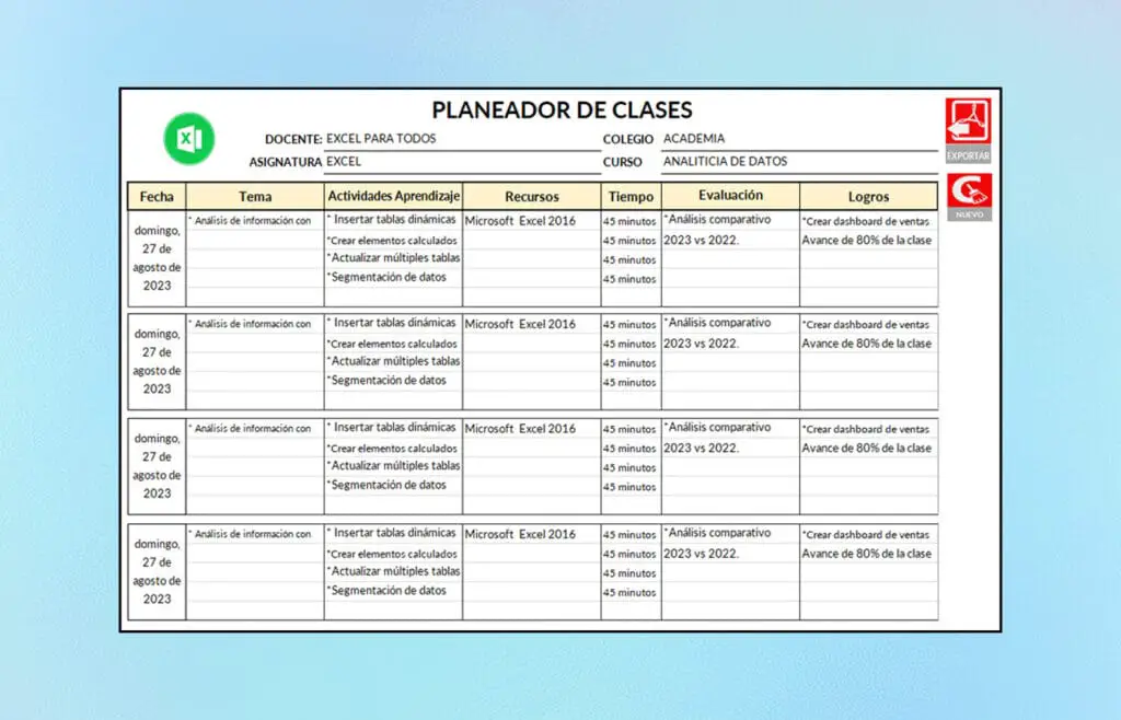 Formato Plan de Clase - Descarga Gratis