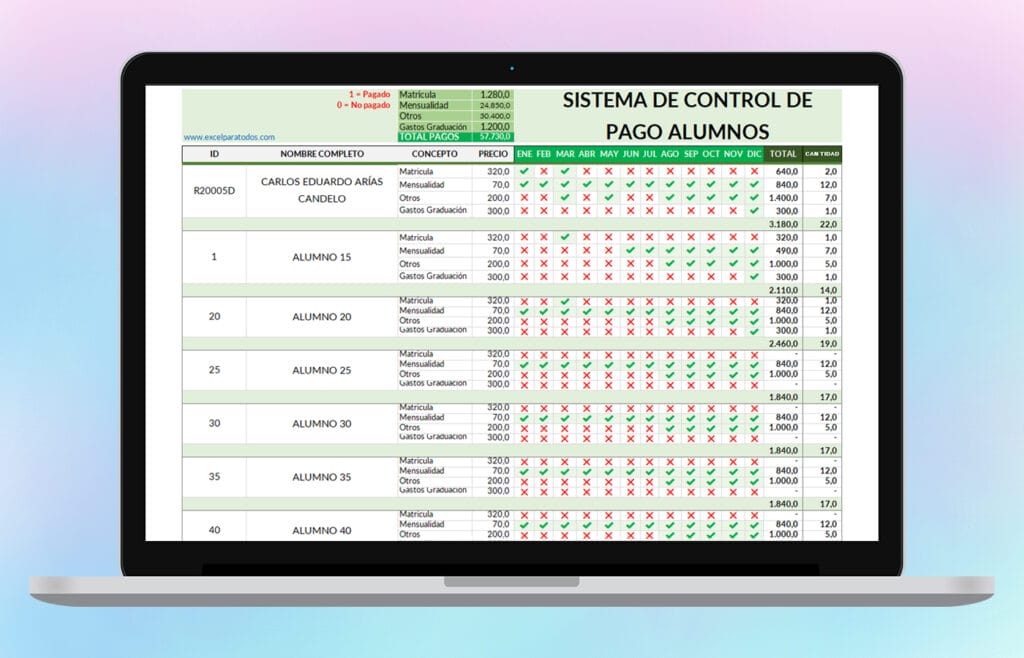 Sistema de Control de Pagos de Alumnos en Excel