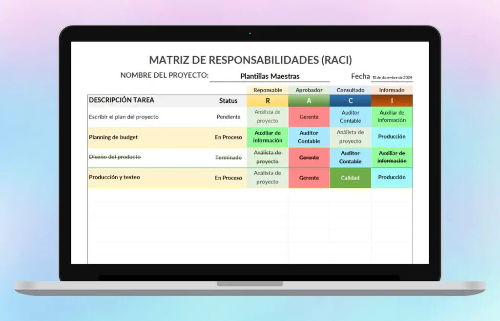Plantilla Matriz RACI (Responsabilidades) en Excel
