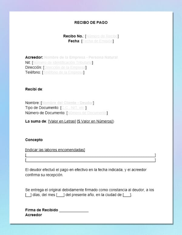 Formato de Recibo de Pago en Word - Descarga Gratis