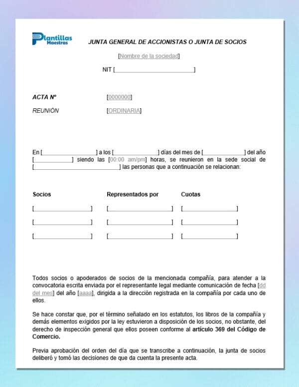Modelo Acta de Reunión - Descarga en Word